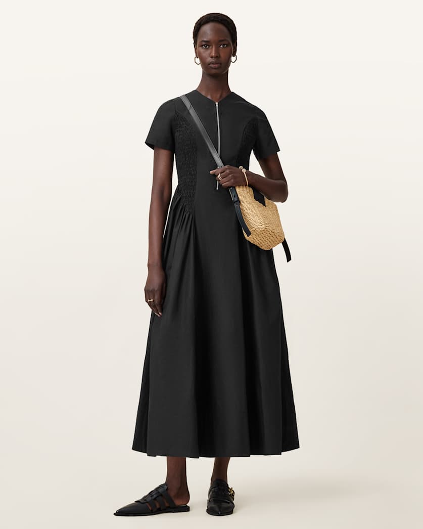 Sheena Cotton Midi Dress Black | ALLSAINTS US